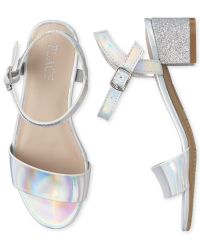 Girls Easter Holographic Glitter Faux Patent Leather Low Heel Sandals ...