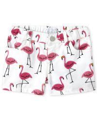 Baby And Toddler Girls Flamingo Print Denim Shortie Shorts | The ...