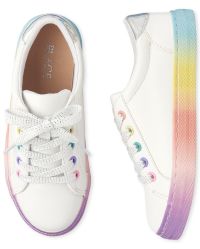 Girls Rainbow Ombre Faux Leather Sneakers | The Children's Place CA - WHITE