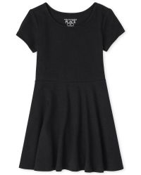 Toddler Girls Uniform Short Sleeve Knit Skater Dress - BLACK | The ...