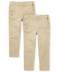 Toddler Girls Uniform Ruffle Twill Woven Skinny Chino Pants 2-Pack ...