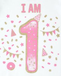 Baby And Toddler Girls Birthday Short Sleeve Glitter 'I Am 1' Graphic ...