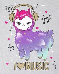 Girls Short Sleeve Glitter 'I Heart Music' Llama Graphic Tee | The ...