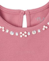 Girls Sleeveless Jeweled Neck Knit Stretch Jacquard Dress