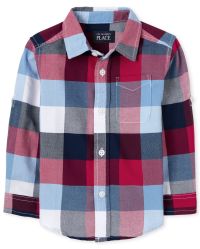 Baby And Toddler Boys Long Roll Up Sleeve Check Print Oxford Button ...
