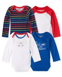 Baby Boys Long Sleeve Genius Bodysuit 4-Pack | The Children's Place ...