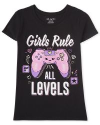 Girls Short Sleeve 'Girls Rule All Levels' Video Game Graphic Tee | The ...