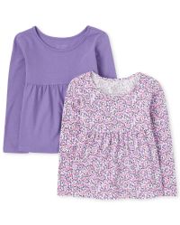 Toddler Girls Long Sleeve Solid And Print Tunic Top 2-Pack - PURPLE ...