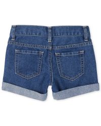 Girls Roll Cuff Denim Shortie Shorts - DENIM | The Children's Place