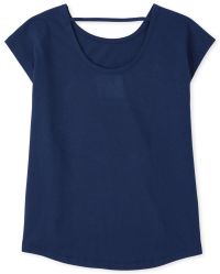 Girls Short Sleeve Graphic Cut Out Top - BLUE | The Children's Place