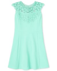 Girls Sleeveless Lace Yoke Knit Stretch Jacquard Dress | The Children's ...