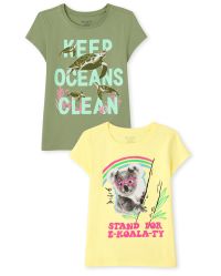 Girls Short Sleeve 'Keep Oceans Clean' Turtles And 'Stand For E-koala ...
