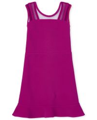 Girls Sleeveless Mesh Ruffle Knit Stretch Jacquard Dress | The Children ...