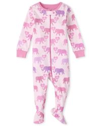 Baby And Toddler Girls Long Sleeve Elephant Snug Fit Cotton One Piece ...