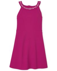 Girls Sleeveless Jeweled Knit Stretch Jacquard Dress | The Children's ...