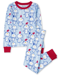 Unisex Kids Christmas Long Sleeve Snowman Print Snug Fit Cotton Pajamas ...