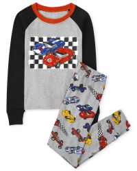 Boys Long Sleeve Race Car Snug Fit Cotton Pajamas - GRAY | The Children ...