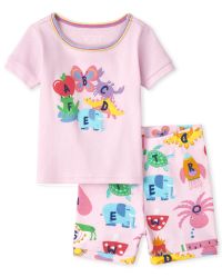 Baby And Toddler Girls Short Sleeve Alphabet Snug Fit Cotton Pajamas ...