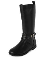 Girls Faux Leather Buckle Tall Boots | The Children's Place - BLACK