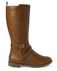 Girls Faux Leather Buckle Tall Boots - TAN | The Children's Place