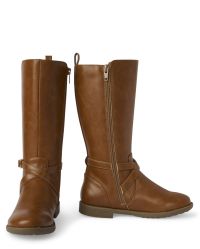 Girls Faux Leather Buckle Tall Boots - TAN | The Children's Place
