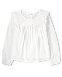 Girls Long Sleeve Woven Ruffle Top - WHITE | The Children's Place