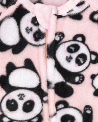 Baby And Toddler Girls Long Raglan Sleeve Panda Print Fleece One Piece ...