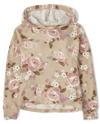 Girls Long Sleeve Print Waffle Hoodie | The Children's Place - LATTE