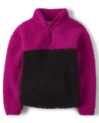 Girls Active Long Sleeve Colorblock Sherpa Quarter Zip Pullover | The Children's Place - AURORA PINK