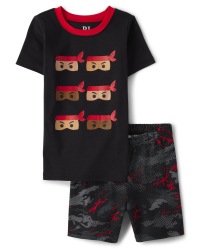 Boys Short Sleeve Ninja Snug Fit Cotton Pajamas - BLACK | The Children ...