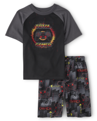 Boys Short Raglan Sleeve Total Gamer Pajamas - BLACK | The Children's Place