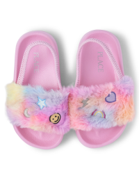 Toddler Girls Rainbow Faux Fur Slides | The Children's Place - MULTI CLR