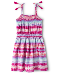 Girls Sleeveless Tie Dye Woven Tie Shoulder Dress - PINK | The Children ...