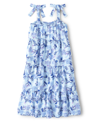 Girls Sleeveless Button Front Floral Print Woven Tiered Dress | The ...