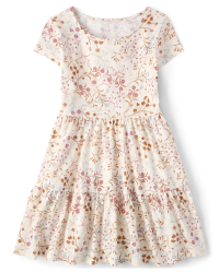 Girls Mix And Match Short Sleeve Floral Print Knit Tiered Dress | The ...