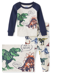 Baby And Toddler Boys Long Raglan Sleeve Dino Snug Fit Cotton Pajamas ...