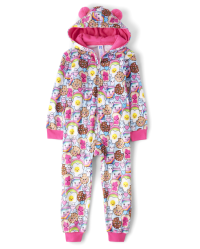 Girls Long Sleeve Breakfast Print Fleece One Piece Pajamas | The ...