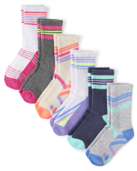 Girls Striped Athletic Crew Socks 6-Pack | The Children's Place - MULTI CLR