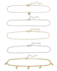 Girls Chain Choker Necklace 5-Pack | The Children's Place - MULTI CLR