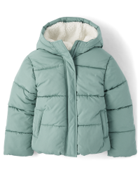 Girls Long Sleeve Puffer Jacket - GREEN | The Children's Place