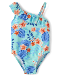 Baby And Toddler Girls Sleeveless Tropical Ruffle One Piece Swimsuit ...