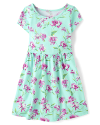 Girls Mix And Match Short Sleeve Floral Print Knit Everyday Dress ...
