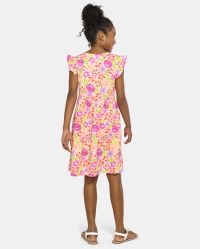 Girls Mix And Match Short Flutter Sleeve Floral Print Knit Everyday ...