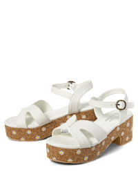 Tween Girls Daisy Faux Cork Platform Sandals | The Children's Place - WHITE