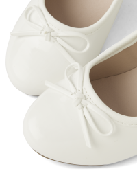 Girls Bow Faux Patent Leather Low Heel Shoes - WHITE | The Children's Place