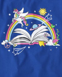 Girls Short Sleeve Unicorn Book Graphic Tee - RENEW BLUE | The Children ...