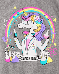 Girls Short Sleeve Unicorn Scientist Graphic Tee - GRAY | The Children ...