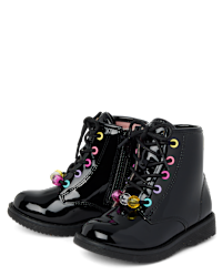 Toddler Girls Beaded Lace Up Booties - BLACK | The Children's Place