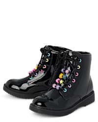 Girls Beaded Lace Up Booties - BLACK | The Children's Place CA