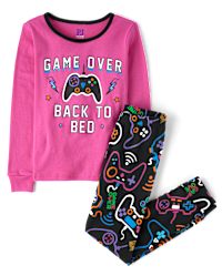Girls Long Sleeve Glow In The Dark Video Game Snug Fit Cotton Pajamas ...